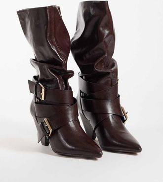 Asos bottes slouch &agrave; talon avec d&eacute;tail boucle Cade en chocolat-Vert