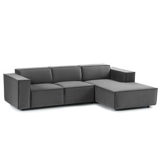 Studio Copenhagen home24 Ecksofa mit Longchair Grau/Grau Samt Shyla 260cm Longchair davorstehend rechts Keine Funktion Glamour