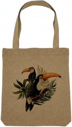 Fabulous Sac Shopping Tote Bag Aspect Lin - Toucan Perch&eacute; Arbre Tropical Exotique Jungle Oiseau - Sac de Courses Toile Epaisse 360g Beige Naturel Cabas Port&eacute; E