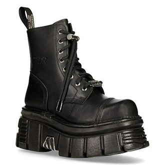 New Rock M-NEWMILI083-S21 Bottes de Combat M&eacute;talliques Unisexes en Cuir Noir Motard Militaire Goth Punk Chaussures5