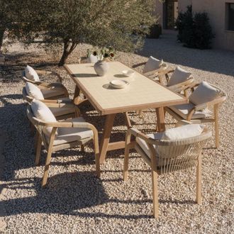 Sklum Set aus rechteckigem Tisch 200x100 cm und 8 Gartenst&uuml;hlen aus Akazienholz Dubai Beige Tapioca