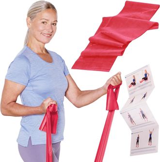 Theraband TheraBand 1,50m im PE Beutel mit Anleitung rot | Fitnessband | Gymnastikband | Stretchband f&uuml;r Ganzk&ouml;rpertraining | Widerstandsband | Training Bands f