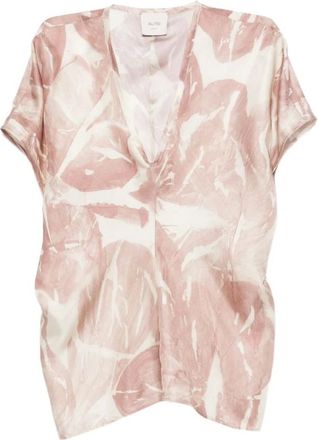 Alysi Femme, Blouses et Chemises, Rose, Taille: 38 FR Blouse &agrave; Manches Courtes et Col en V