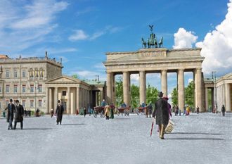 Calvendo Poster 42,0 x 29,7 cm Querformat Berlin - Brandenburger Tor und Pariser Platz um 1900 | Bilder, Kunstdruck, Wandbild, Wanddeko, Prints ohne Rahmen