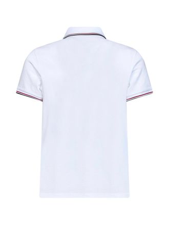 Moncler Mens Polo Shirt Piqu&eacute; Cotton White, Tricolor Trim T-shirts And Polos