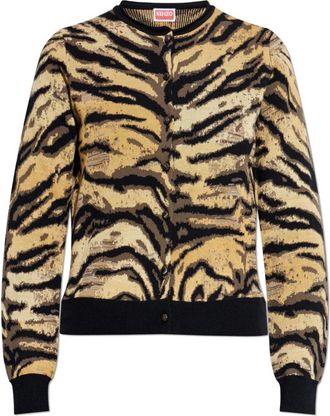 Kenzo Femme, Pulls, Jaune, Taille: 42 FR Cardigan &agrave; col roul&eacute; avec logo brod&eacute;