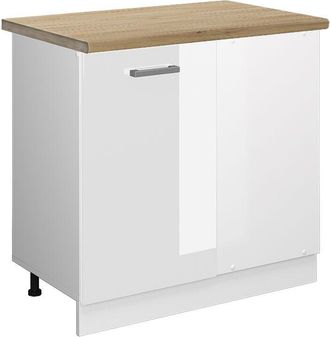 Vicco Eckunterschrank R-Line, Weiß Hochglanz, 86 cm, ap Eiche