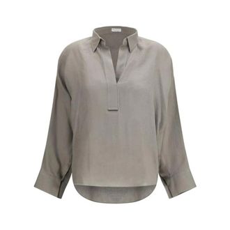 Brunello Cucinelli Femme, Blouses et Chemises, Gris, Taille: 40 FR Blouse Bicolore en Lin