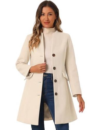 Allegra K Manteau dhiver &eacute;l&eacute;gant pour femmes col en V simple boutonnage long manteau Beige M