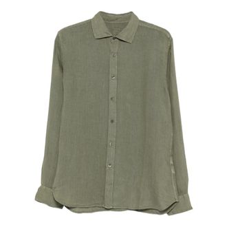 120% Lino Homme, Chemises, Vert, Taille: XL Chemise Classique Slim Fit en Lin