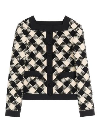 Valentino Garavani blazer Damier &agrave; finitions en tweed - Noir