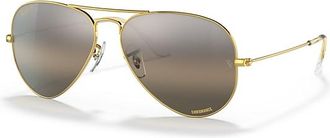 Ray-Ban Aviator Chromance Sonnenbrillen Gold Fassung Silber Glas Polarisiert 62-14