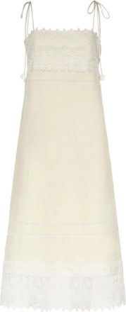 Valentino Garavani Femme, Robes, Blanc, Taille: 36 FR Robe Midi en Lin et Dentelle