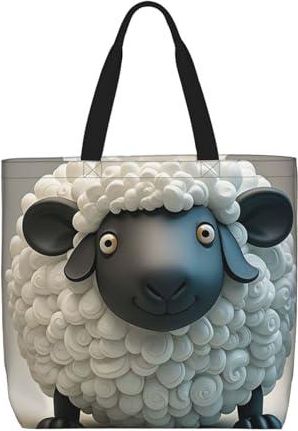 Generic Mouton Noir Et Blanc De Dessin Anim&eacute; Sac &Agrave; Bandouli&egrave;re Grand Sacs De Courses R&eacute;utilisable Sac Fourre Tout Pour Travail Shopping Voyage