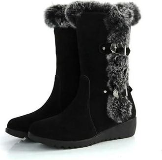 Generic JJDFW Bottes dhiver d&eacute;contract&eacute;es chaudes en fourrure mi-mollet pour femme &agrave; enfiler Bout rond Cales neige Grande taille, Noir, 36 1/3 EU