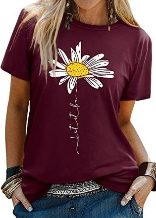 Dresswel T-shirt à manches courtes et col rond pour femme avec inscription « Let It Be », 2 bordeaux, XXL