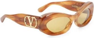 Valentino Garavani Femme, Accessoires, Brun, Taille: ONE Size Narrow Oval Acetate Lunettes de soleil