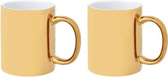 noTrash2003 2er Set Keramikbecher, versch. Farben, Kaffeetassen 350 ml glänzendes Design (Gold/Gold)