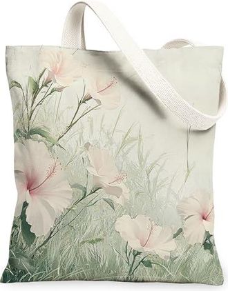Generic Sac fourre-tout en toile dhibiscus printanier pour le shopping, 33 x 38,1 cm, sac d&eacute;picerie r&eacute;utilisable pour femme, peinture de voyage florale, d&eacute;cor