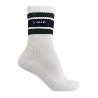 Sporty & Rich Homme, Sous-v&ecirc;tements, Blanc, Taille: ONE Size Serif Logo Socks