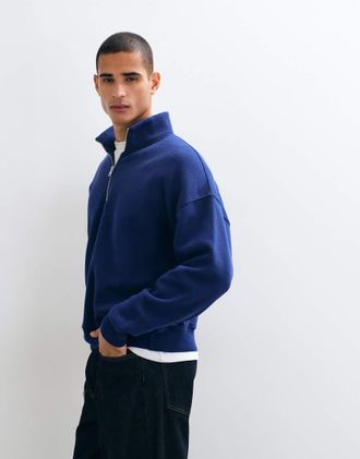 Abercrombie & Fitch essential Sweatshirt mit 1/4-Rei&szlig;verschluss in Blau