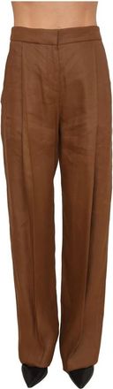 Elisabetta Franchi Femme, Pantalons, Brun, Taille: 42 FR Pantaloni in misto lino