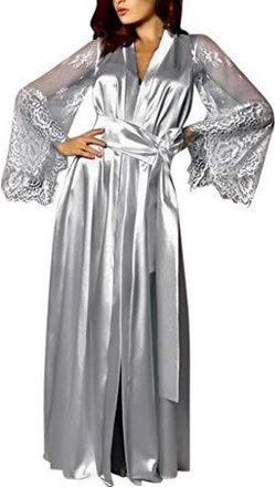 Generic Peignoir Femme Satin, Kimono Robe Femmes, Mariée Demoiselle dhonneur, Pyjamas Peignoirs, Robes Chambre, Chemise, Manches Courtes/Longues, Grande Taill