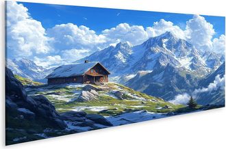Islandburner Bild auf Leinwand Idyllische Berghütte mit Alpenpanorama Bilder Wandbilder Poster