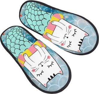 Generic Sirènes De Mer Chat Étoile De Mer De LOcéan Pantoufles Hiver Pantoufles En Peluche Doux Slippers Pour Intérieur Homme Unisex M