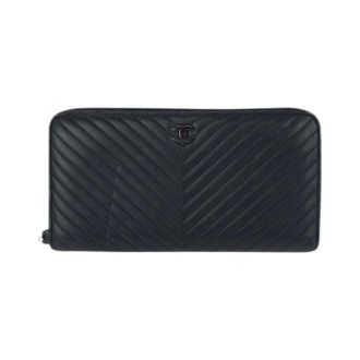 Chanel Portefeuille Pre-owned en cuir dagneau matelass&eacute; V-Stitch Chevron - Femme - Pre-owned - Noir - Taille: ONE Size