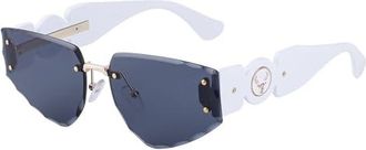 Generic Lunettes de soleil punk sans monture pour femmes et hommes - Lunettes de soleil vintage sans monture UV400, C5 blanc et gris, taille unique 2026