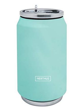 Nerthus Kitchenware FIH 786 Doppelwandige Thermokanne Türkis, Edelstahl, Silikondichtung, BPA-frei, 18/8, 330 ml