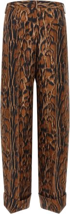 Alberto Biani Lynx Print Silk Trousers - Brown