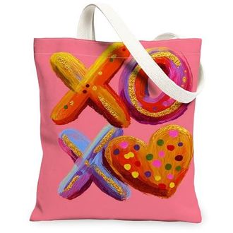 Generic Sacs fourre-tout en toile &agrave; motif de coeurs ludiques, sacs d&eacute;picerie r&eacute;utilisables, l&eacute;gers et lavables en toile pour Sho, p&ecirc;che, 13x15 Inch