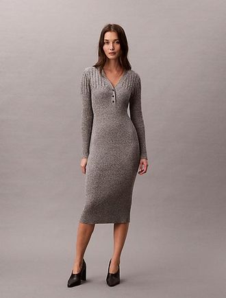 Calvin Klein Robe longueur midi côtelée en mouliné de coton