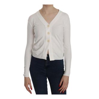 Byblos Wei&szlig;e V-Ausschnitt Crop Cardigan Bluse - - Knitwear - Damen - Wei&szlig; - XS