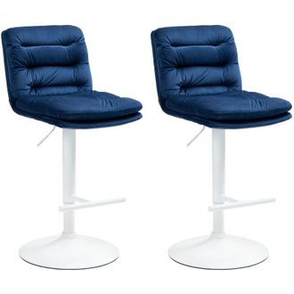 Clp Lot de 2 tabourets de bar Damar velours Bleu Blanc