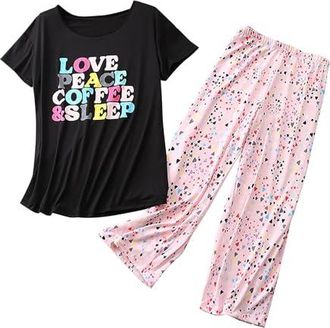 Generic Pyjama 2 pi&egrave;ces pour femme - Pantalon 3/4 en coton - V&ecirc;tement de nuit &agrave; manches courtes - Ensemble de pyjama l&eacute;ger et confortable - Pyjama d&eacute;contract&eacute;