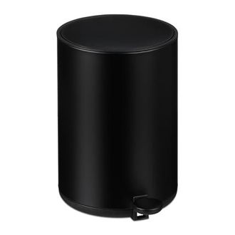 Relaxdays Kosmetikeimer, 5 Liter, Absenkautomatik, entnehmbarer Inneneimer, Metall, Bad M&uuml;lleimer mit Deckel, schwarz