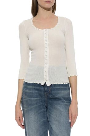 Chlo&eacute; Womens Top En Jersey De Coton C&ocirc;tel&eacute; Iconic Milk White