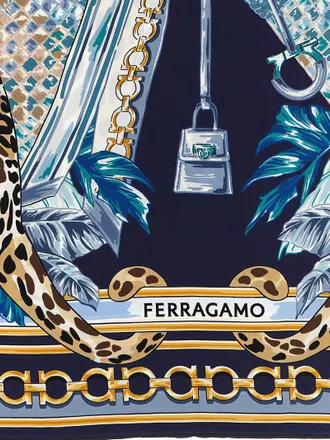 Ferragamo Silk Leopard Motif Scarf - Blue
