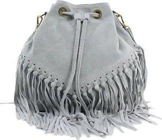 Generic Petit sac à bandoulière en daim véritable pour femme avec pompons, gris clair, Medium Clutch