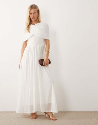 Vero Moda Jersey-Maxikleid in Wei&szlig; mit Cape-Detail