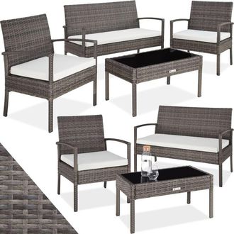 TecTake Tectake - Salon de jardin pour 4 personnes avec Plateau en verre de s&eacute;curit&eacute; avec cadres fins