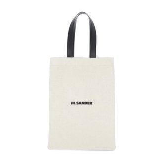 Jil Sander Ledertasche mit kontrastierendem Logo - - Bags - Damen - Beige - ONE SIZE