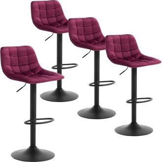 Woltu Woltu - Lot de 4 Tabourets de Bar Tabourets r&eacute;glable et Rotatif, en Velours et m&eacute;tal, Bordeaux