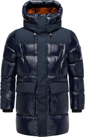 Stone Harbor Herren Winter Steppmantel lange warme Jacke in shiny Optik mit Brusttaschen, Magnetverschl&uuml;ssen und Kapuze Nelioon XX Navy Gr. 3XL