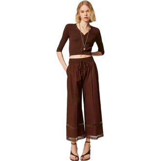Twinset Femme, Pantalons, Brun, Taille: 38 FR Pantalon en coton stretch