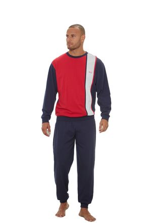 H.I.S Langer Herren Schlafanzug (60/62, Marine-rot-wei&szlig;)