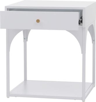 Hhg Nachttisch HHG-448, Kommode Beistelltisch Nachtschrank Nachtkasten, Schublade Metall 50x43x41cm wei&szlig;